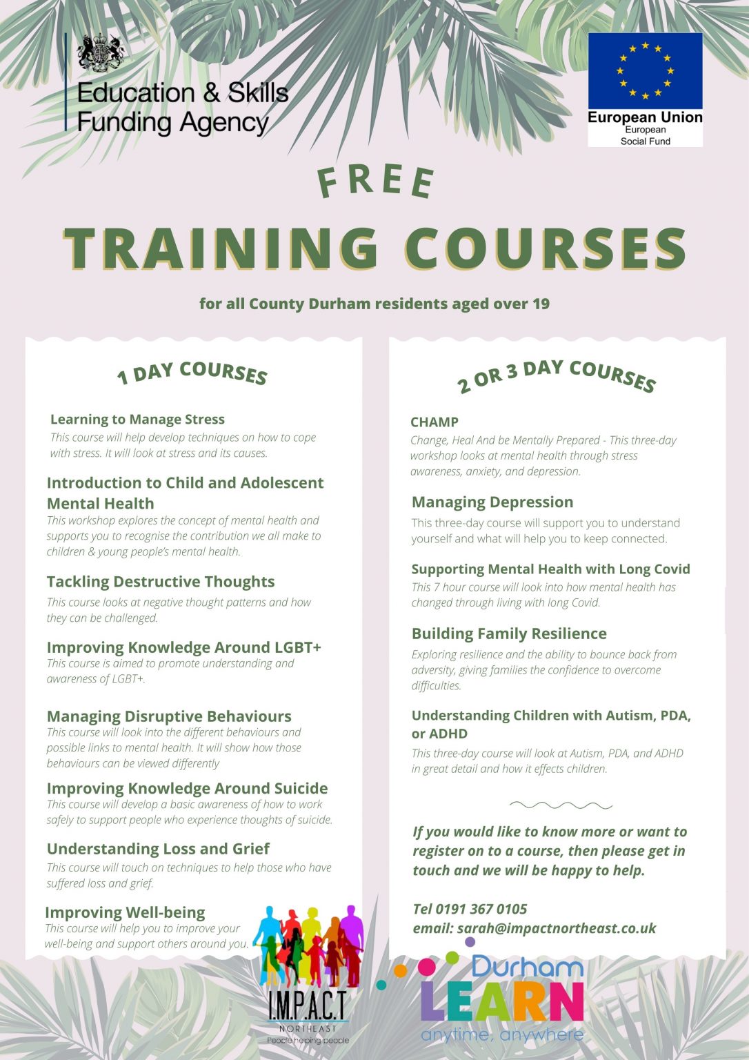 Free Training Courses - Durham Dales Health Federation